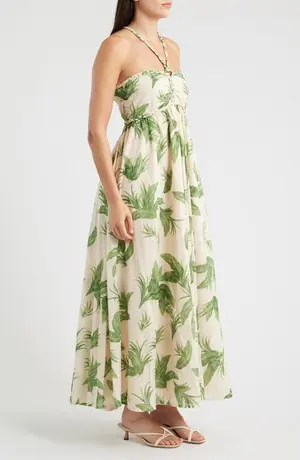 Parker Ruched Halter Neck Cotton Maxi Sundress