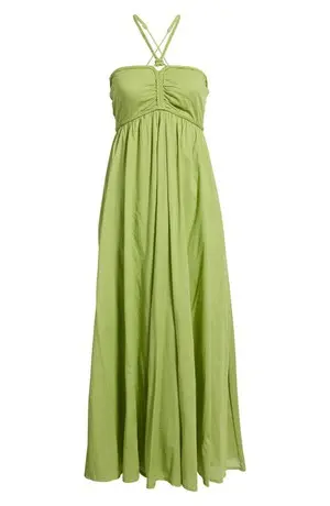 Parker Ruched Halter Neck Cotton Maxi Sundress
