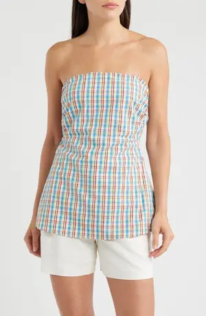 Faithfull The Brand Isole Plaid Strapless Cutout Tie Back Top - Sofia Check