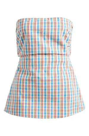 Faithfull The Brand Isole Plaid Strapless Cutout Tie Back Top