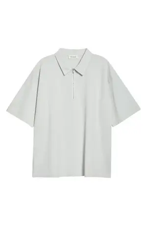 FRAME Half Zip Piqué Mercerized Cotton Polo - Pale Blue