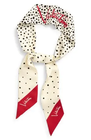Valentino Garavani Little Stars Print Silk Skinny Scarf - Vanilla