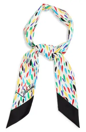 Valentino Garavani Little Stars Print Silk Skinny Scarf White Multi