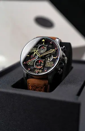 AVI-8 Hawker Typhoon Coningham Baldwin Chronograph Leather Strap Watch - Black