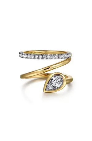 GABRIEL & CO. Two-tone 14k Gold Diamond Wide Band Wrap Ring