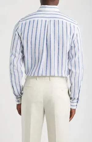 EMANUEL BERG Stripe Slub Linen Button-up Shirt