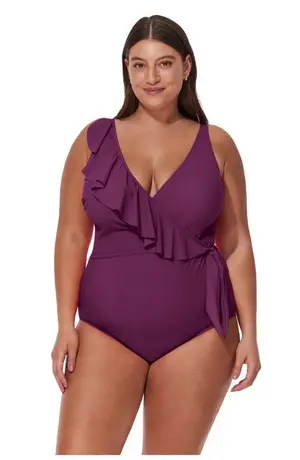 GOTTEX Ruffle Surplice One-piece Swimsuit - Wine