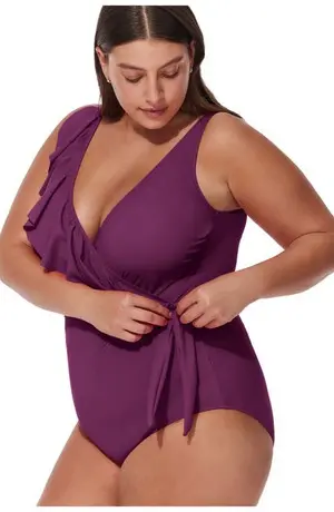GOTTEX Ruffle Surplice One-piece Swimsuit - Wine