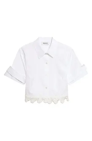 Monse Cherry Lace Crop Stretch Cotton Button-up Shirt - White
