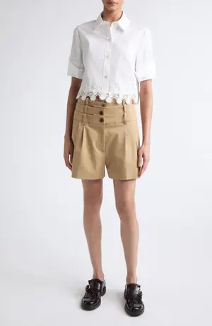 Monse Cropped Stretch Cotton Shirt With Cherry Lace Hem