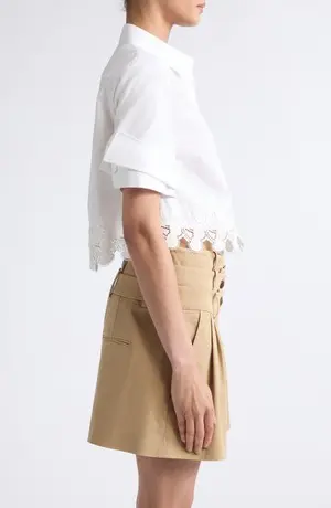 Monse Cropped Stretch Cotton Shirt With Cherry Lace Hem