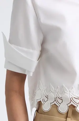 Monse Cropped Stretch Cotton Shirt With Cherry Lace Hem