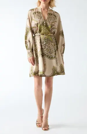 MARCIANO Khlifia Long Sleeve Belted Fit & Flare Mini Dress - Brown