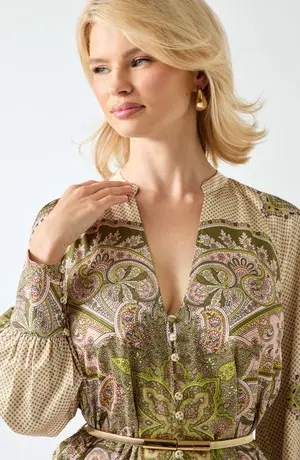 MARCIANO Khlifia Long Sleeve Belted Fit & Flare Mini Dress