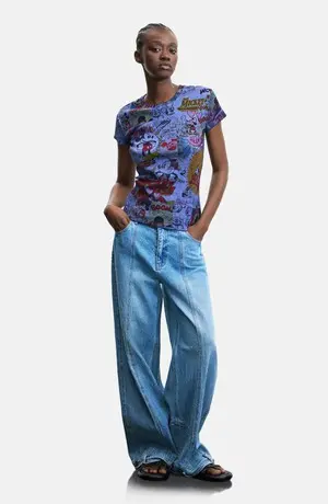 Desigual Print Rib Top