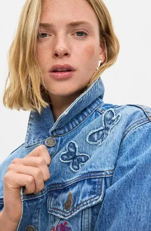 Desigual Embroidered Detail Denim Trucker Jacket