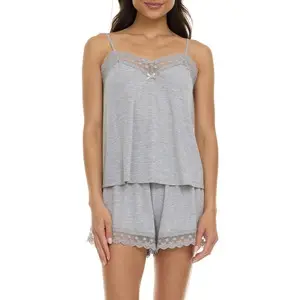 Flora Nikrooz Maven Lace Trim Jersey Short Pajamas - Heather Gray