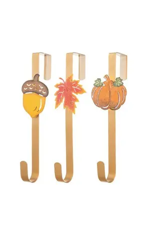 GLITZHOME Set Of 3 Fall Metal Glitter Wreath Hangers