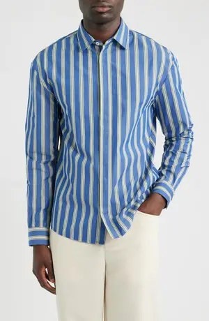 KROST Jordan Stripe Cotton Button-up Shirt - Beacon Blue
