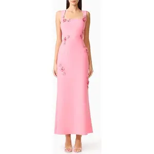 ELLIATT Hayley Beaded Floral Appliqué Sheath Gown - Pink