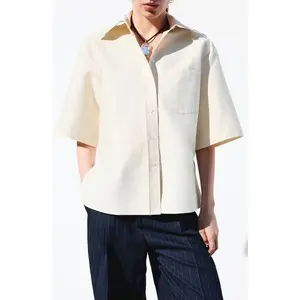 Mango Cotton Blend Tie Back Button-up Shirt - Beige