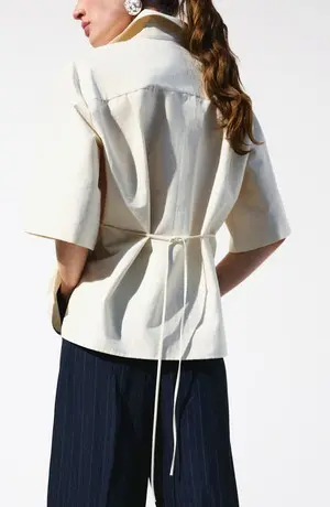 Mango Cotton Blend Tie Back Button-up Shirt