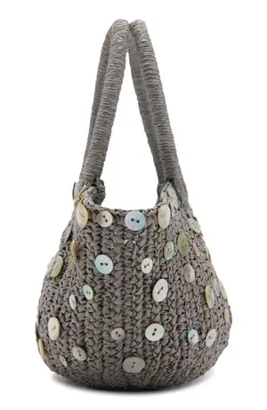 Mango Braided Top Handle Bag With Mother-of-pearl Buttons