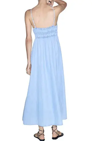 Mango Gathered Waist Denim Maxi Dress