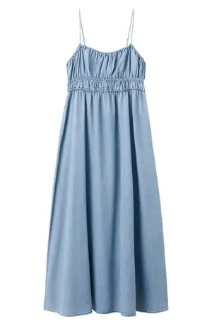 Mango Gathered Waist Denim Maxi Dress