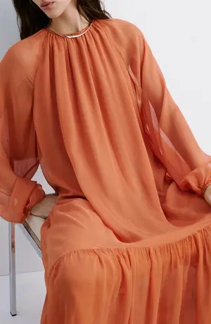 Mango Ruffled Flowy Chiffon Maxi Dress