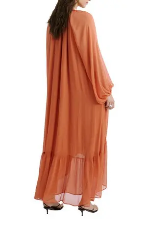 Mango Ruffled Flowy Chiffon Maxi Dress