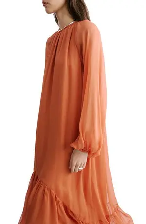 Mango Ruffled Flowy Chiffon Maxi Dress