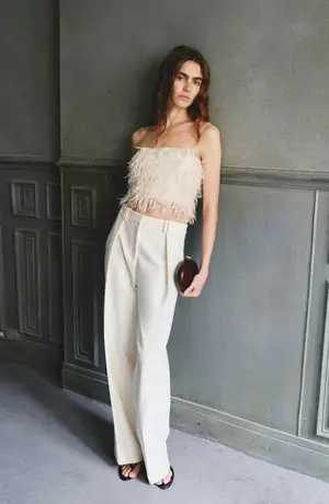 Mango Textured Fringe Strapless Crop Top