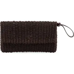 Mango Woven Raffia Pouch - Chocolate