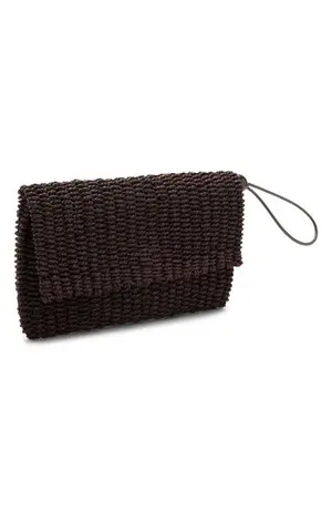 Mango Woven Raffia Pouch With Beaded Wristlet