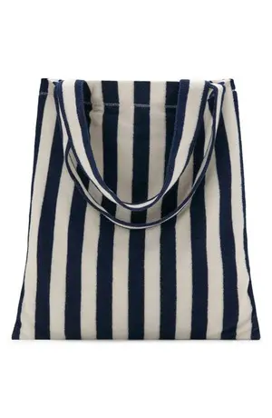 Mango Striped Cotton Terry Tote Bag Blue