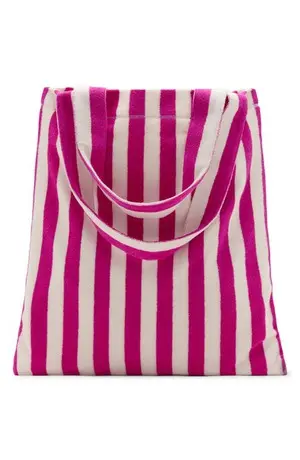 Mango Striped Cotton Terry Tote Bag - Fuchsia