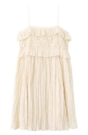 Mango Crinkle Lace Sleeveless Dress - Beige