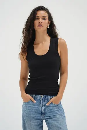 Lna Double Layer Ribbed Scoop Neck Tank - Black