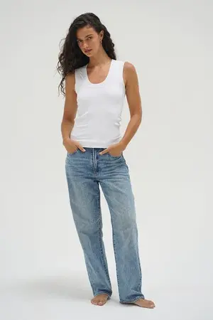 Lna Double Layer Ribbed Scoop Tank - White