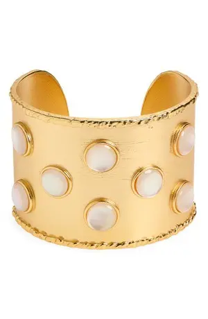 KARINE SULTAN Cabochon Inlay Cuff Bracelet - Gold