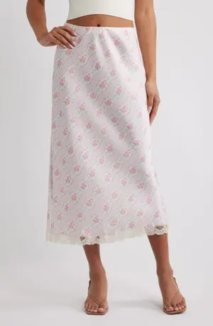 LoveShackFancy Floral Print Lace Midi Skirt - Lady Blossom