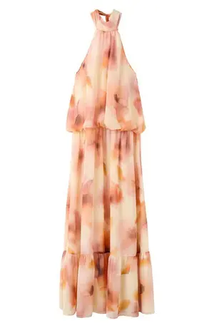 Mango Abstract Print Halter Maxi Dress