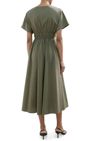 Mango Smocked Poplin Midi Dress