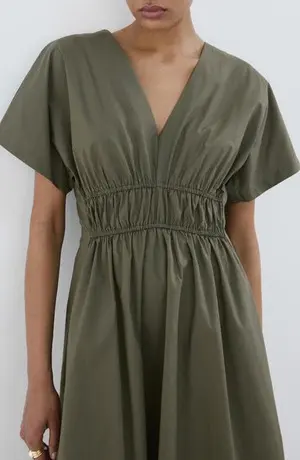 Mango Smocked Poplin Midi Dress