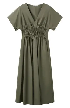 Mango Smocked Poplin Midi Dress