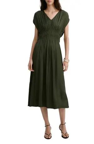 Mango Gathered Waist V-neck Midi Dress