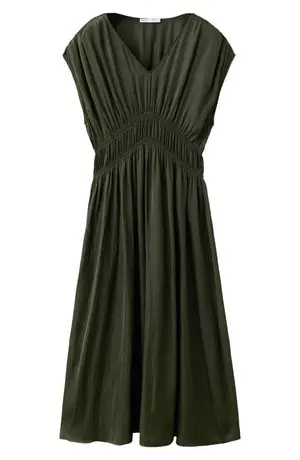 Mango Gathered Waist V-neck Midi Dress