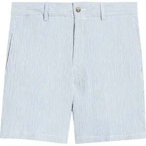 Berle Linen Look Stripe Flat Front Cotton Seersucker Shorts