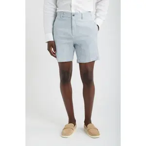 Berle Cotton Seersucker Flat Front Shorts - Navy